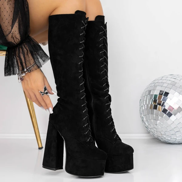 Női csizma sarkú és platform 3KV13 Fekete » MeiMall.hu